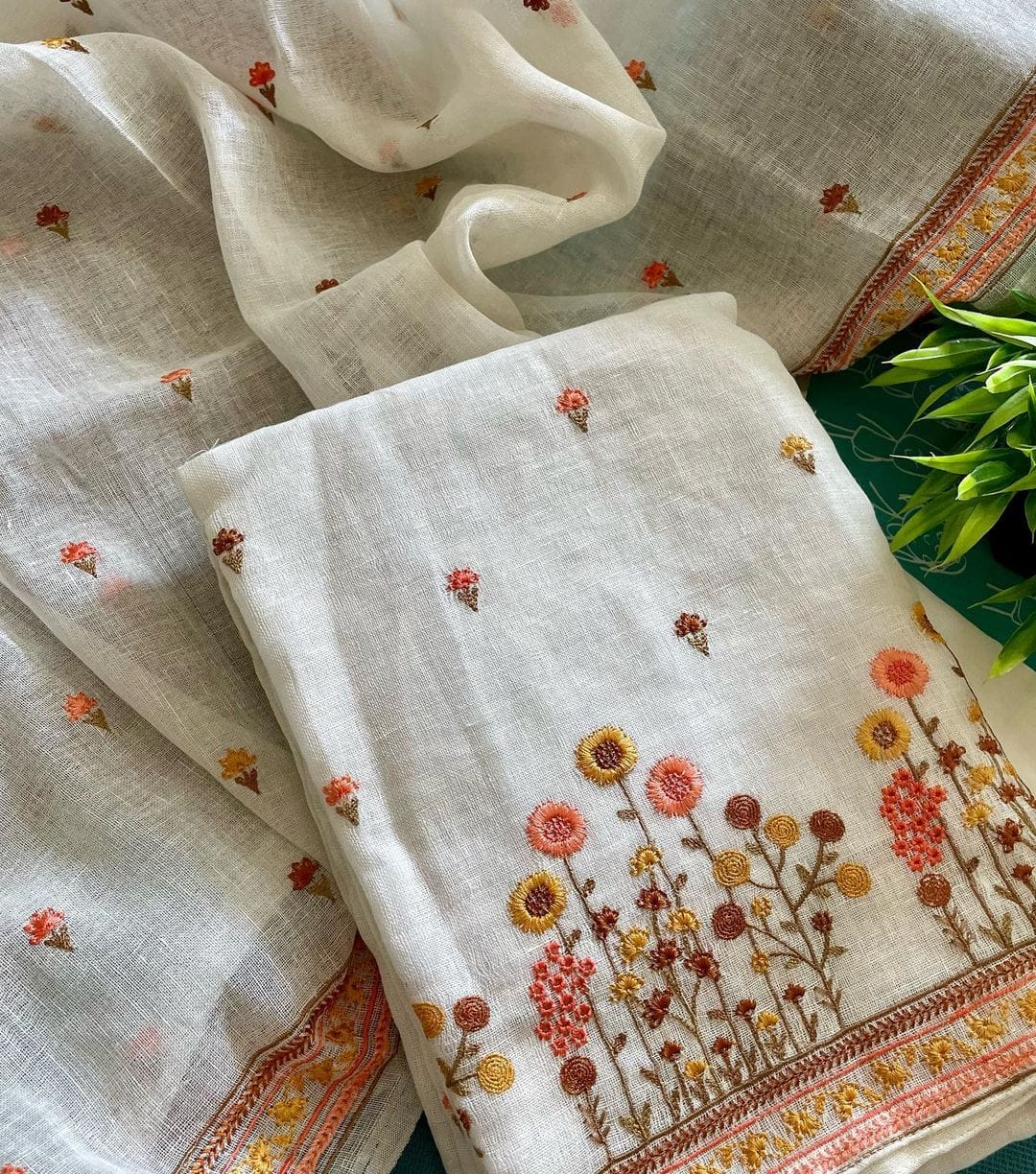 Pure Organic Linen Dress Material - Embroidery Suits