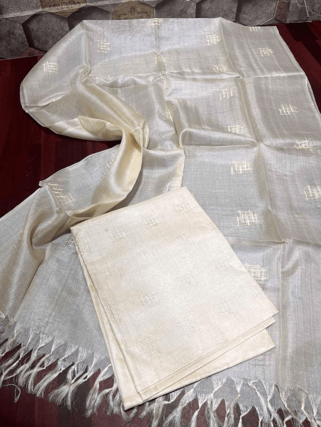 Shop Premium Tussar Silk Salwar Material – Embroidery Work & Silk Mark ...